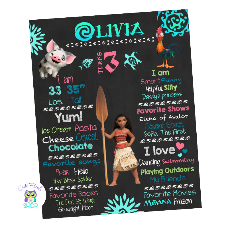Moana Chalkboard - Moana Birthday Sign – Cute Pixels Shop