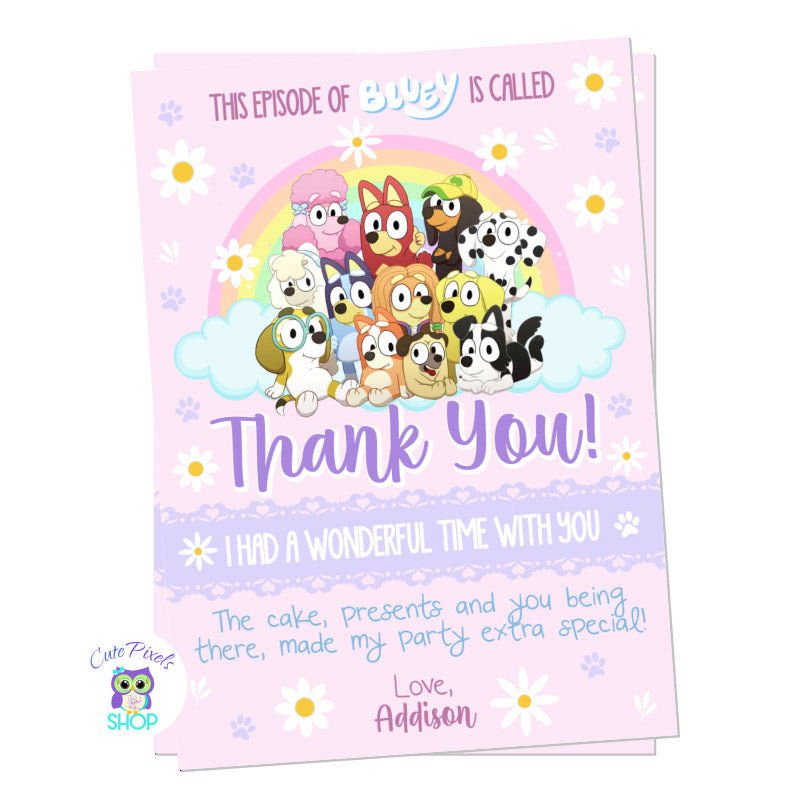 Bluey Girl Thank You Card - Bluey Birthday – Cute Pixels Shop