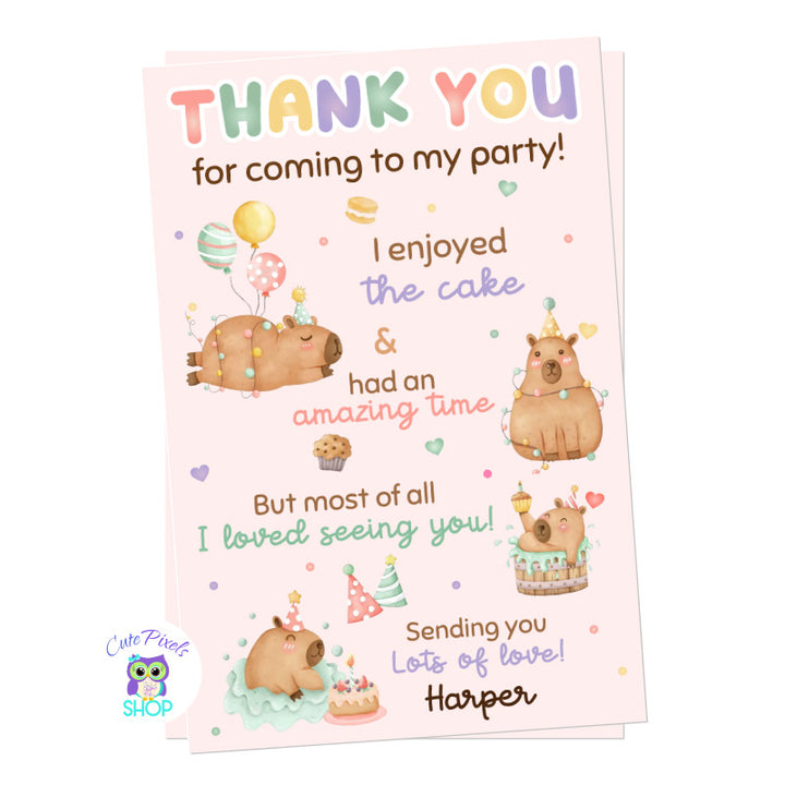 Capybara Thank You Card - Cute Capybara Birthday Thank You Note – Cute ...