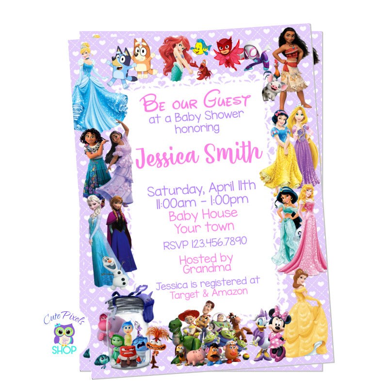 Disney Baby Shower Invitation - Disney Girl – Cute Pixels Shop