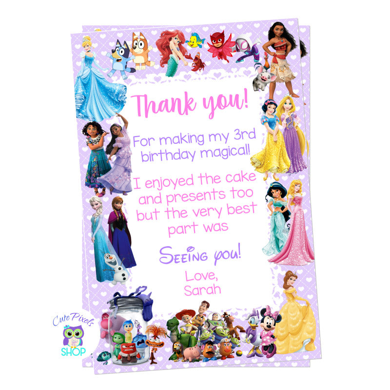 Disney Characters Card - Girl Thank You Card – Cute Pixels Shop