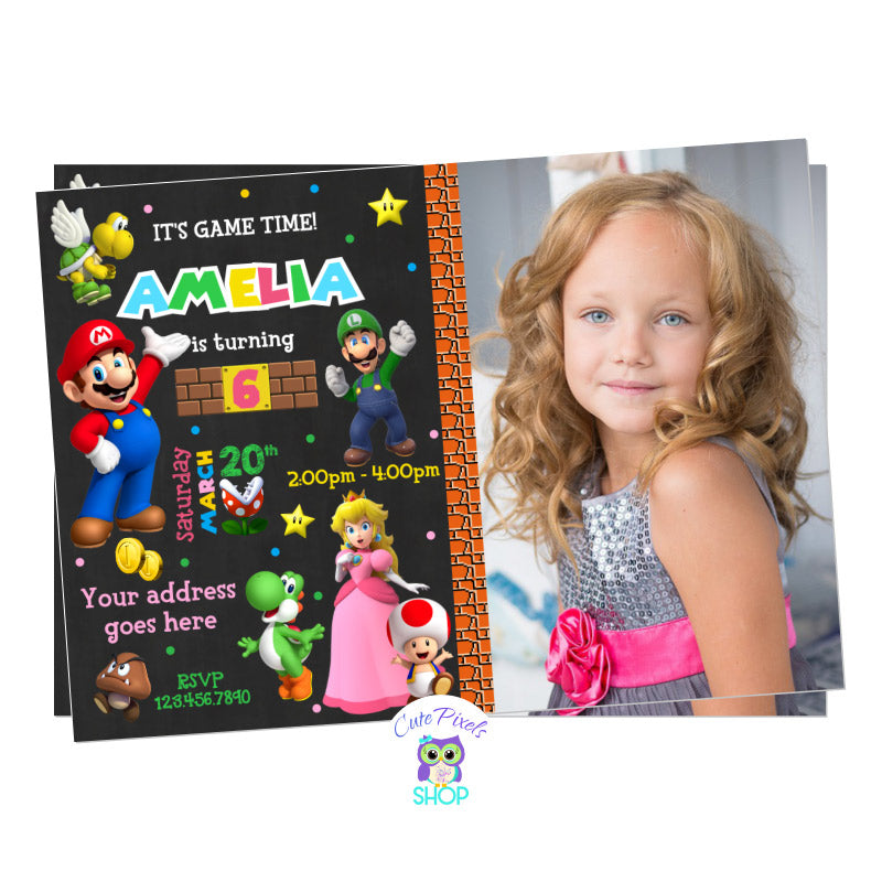 Mario Bros Girl Invitation - Super Mario Bros Invitation – Cute Pixels Shop