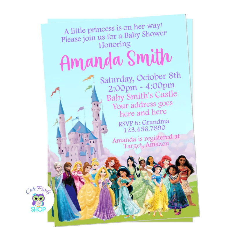 Princess Baby Shower Invitation - Disney Princess – Cute Pixels Shop