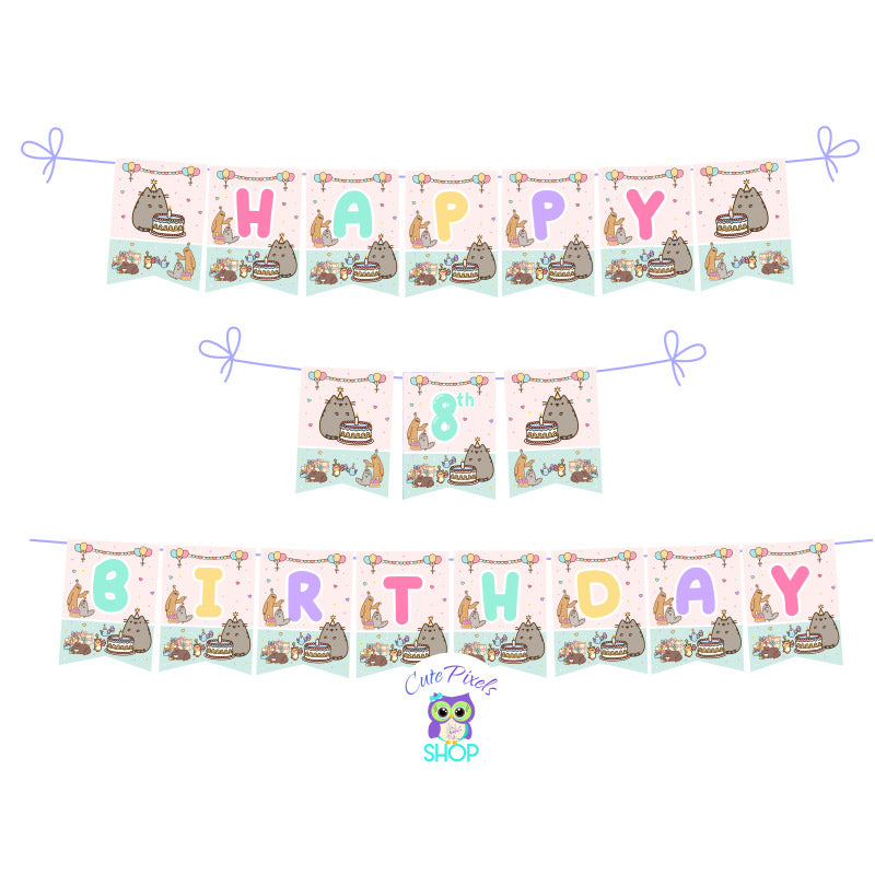 Pusheen Birthday Banner - Pusheen Party – Cute Pixels Shop