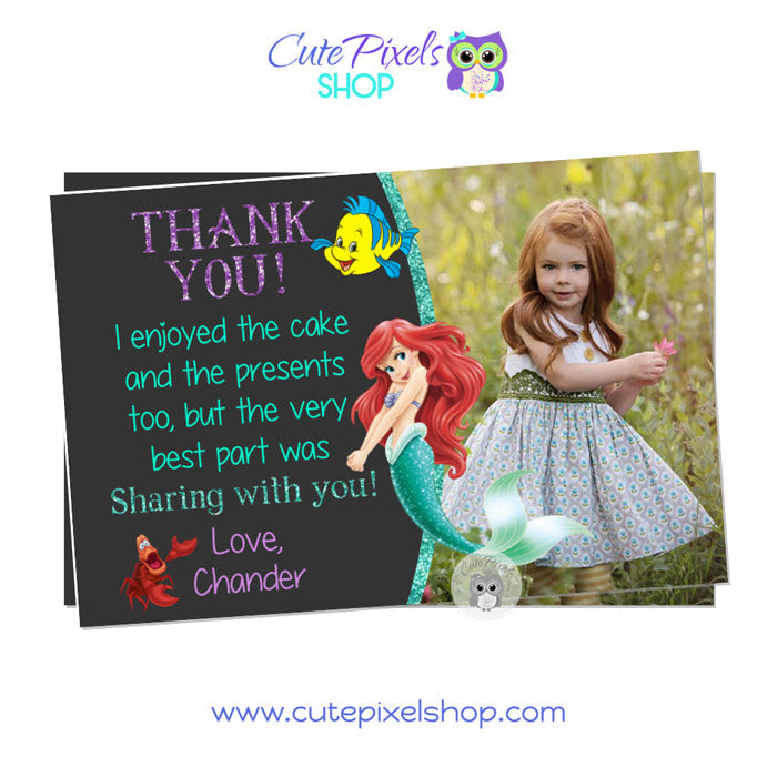 Little Mermaid Thank You Card - Princess Ariel Birthday – Cute Pixels Shop