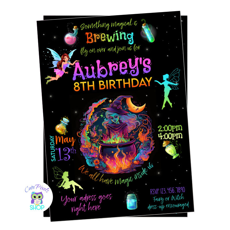 Witch and Fairies Invitation - Potion Brew Birthday – Cute Pixels Shop