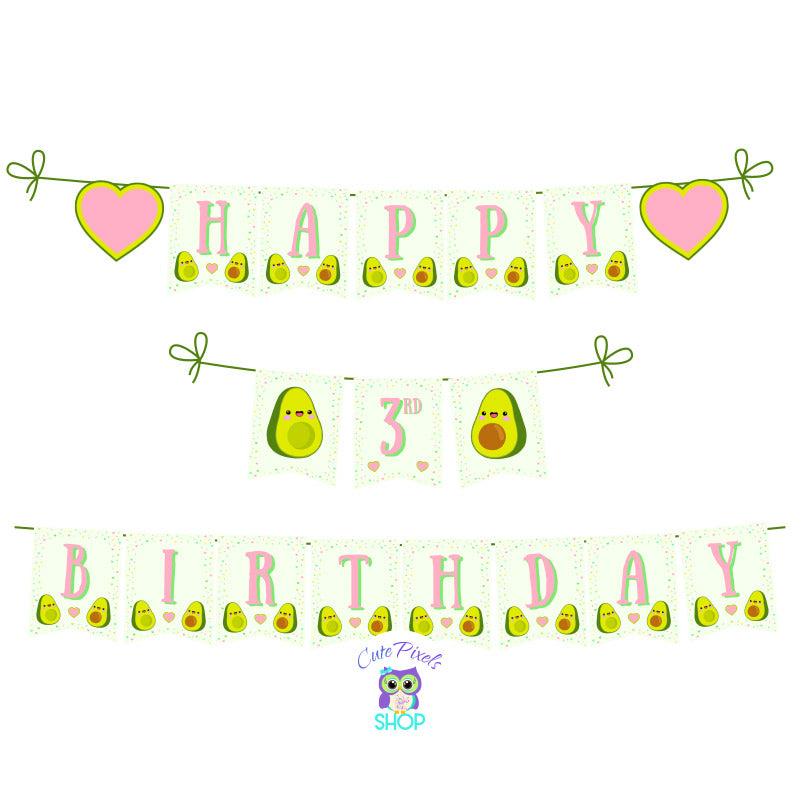 Avocado Birthday Banner - Avocado Bunting Banner – Cute Pixels Shop