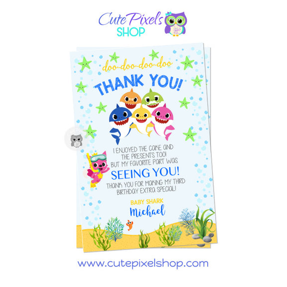 Baby Shark Thank You Card - Baby Shark Birthday – Cute Pixels Shop
