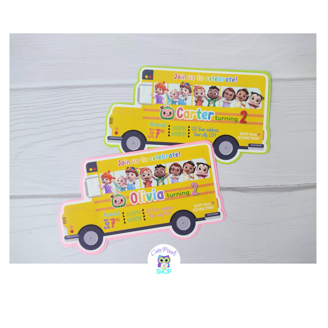 Cocomelon Invitation - Cocomelon Wheels on The Bus – Cute Pixels Shop