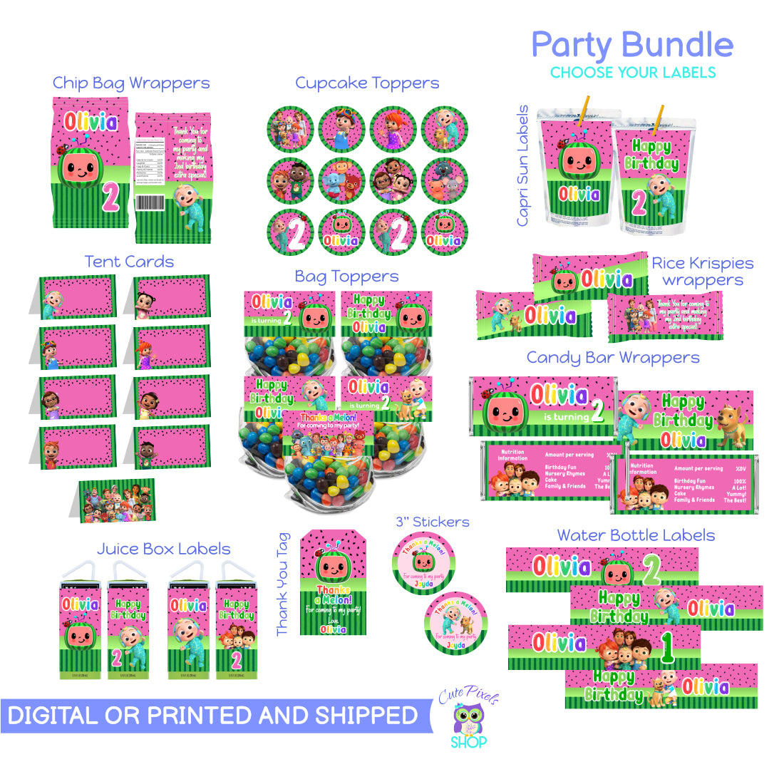 Cocomelon Party Bundle - Cocomelon Labels Package – Cute Pixels Shop