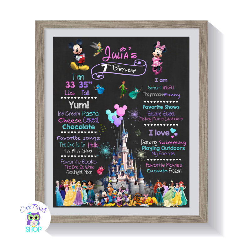 Disney Chalkboard Birthday Sign - Disney castle – Cute Pixels Shop