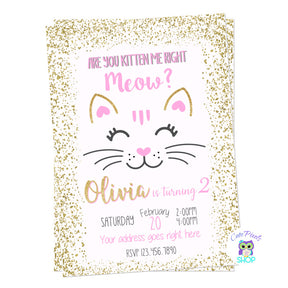 Cat Birthday Invitation - Kitty Invitation Gold – Cute Pixels Shop