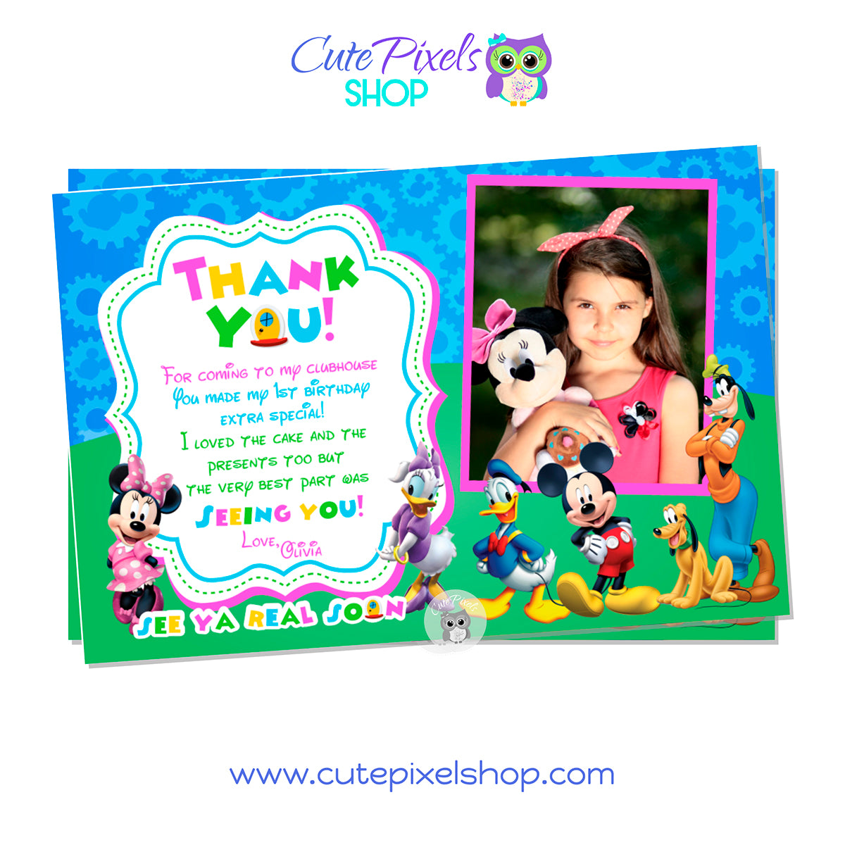 Minnie Mouse Thank You Card - Mickey Card – Cute Pixels Shop
