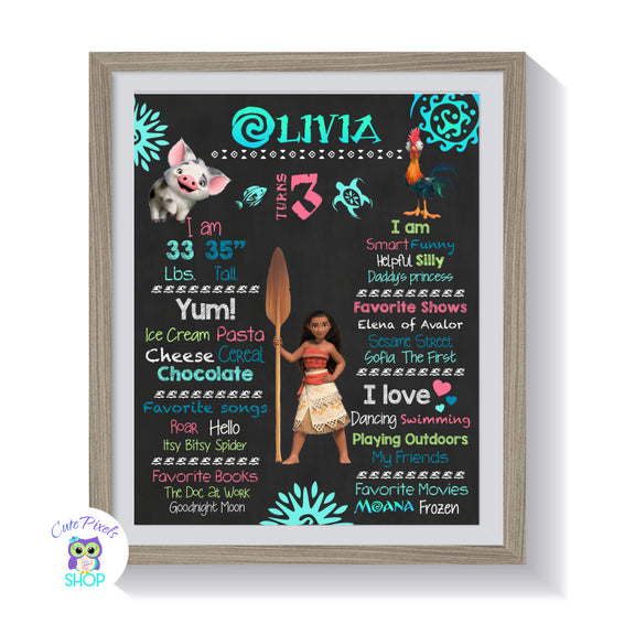 Moana Chalkboard - Moana Birthday Sign – Cute Pixels Shop