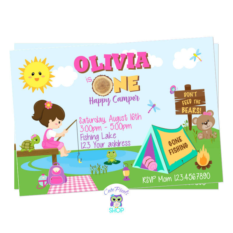 One Happy Camper Invitation - Camping Birthday Invitation – Cute Pixels Shop