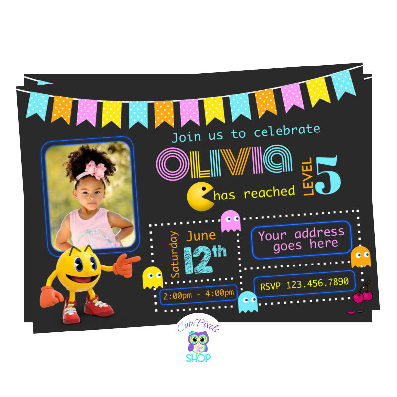 Pac-Man Invitation - Pac Man Birthday - Pink – Cute Pixels Shop