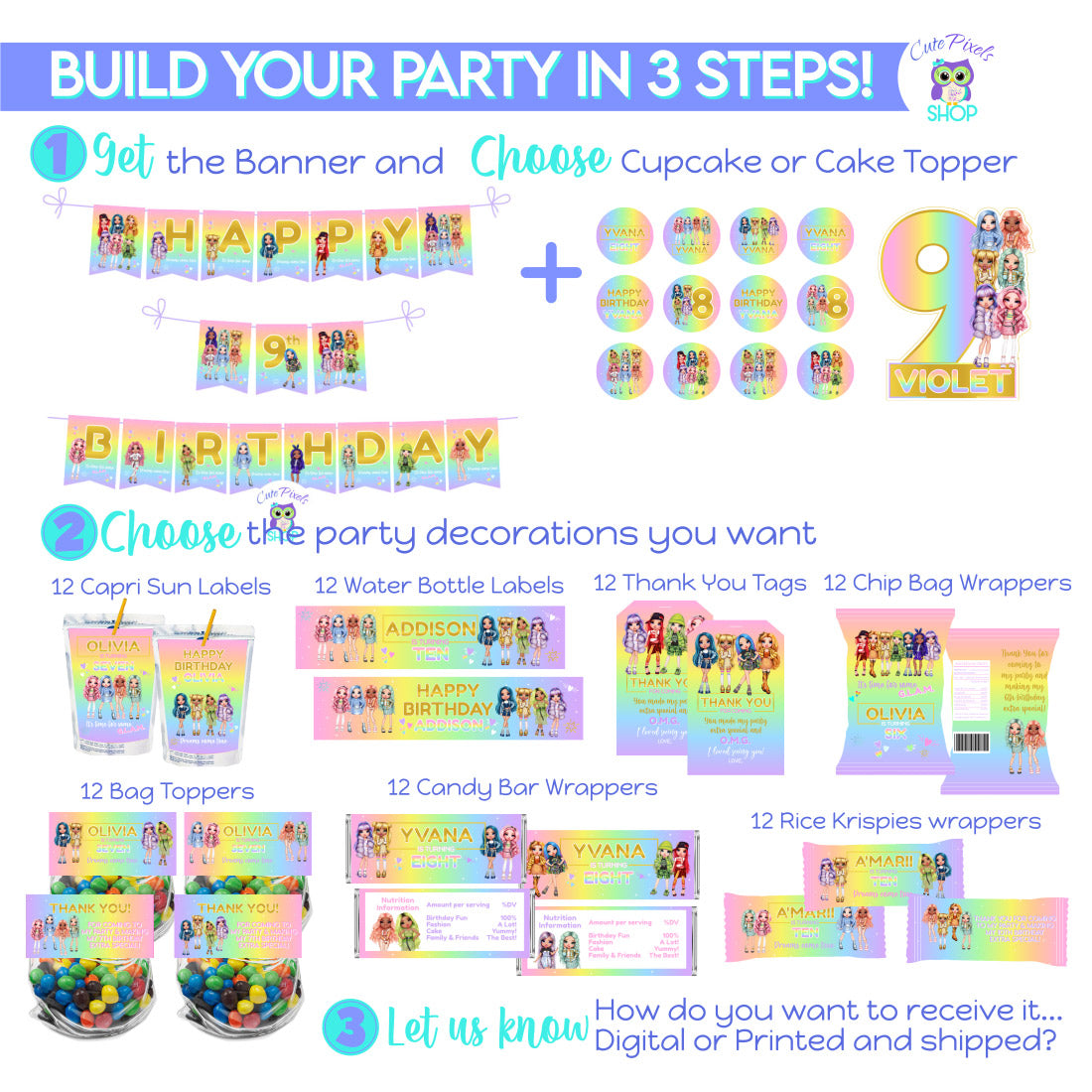 Rainbow High Party Decorations Kit Pastel - Rainbow High Party Package ...