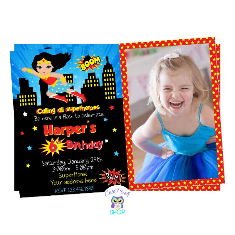 Wonder Woman Birthday Party Invitations